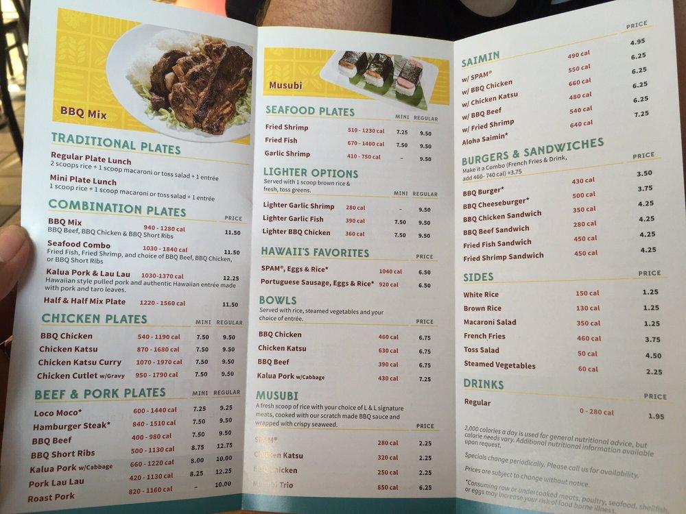 Menu at L&L Hawaiian Barbecue, Lakewood