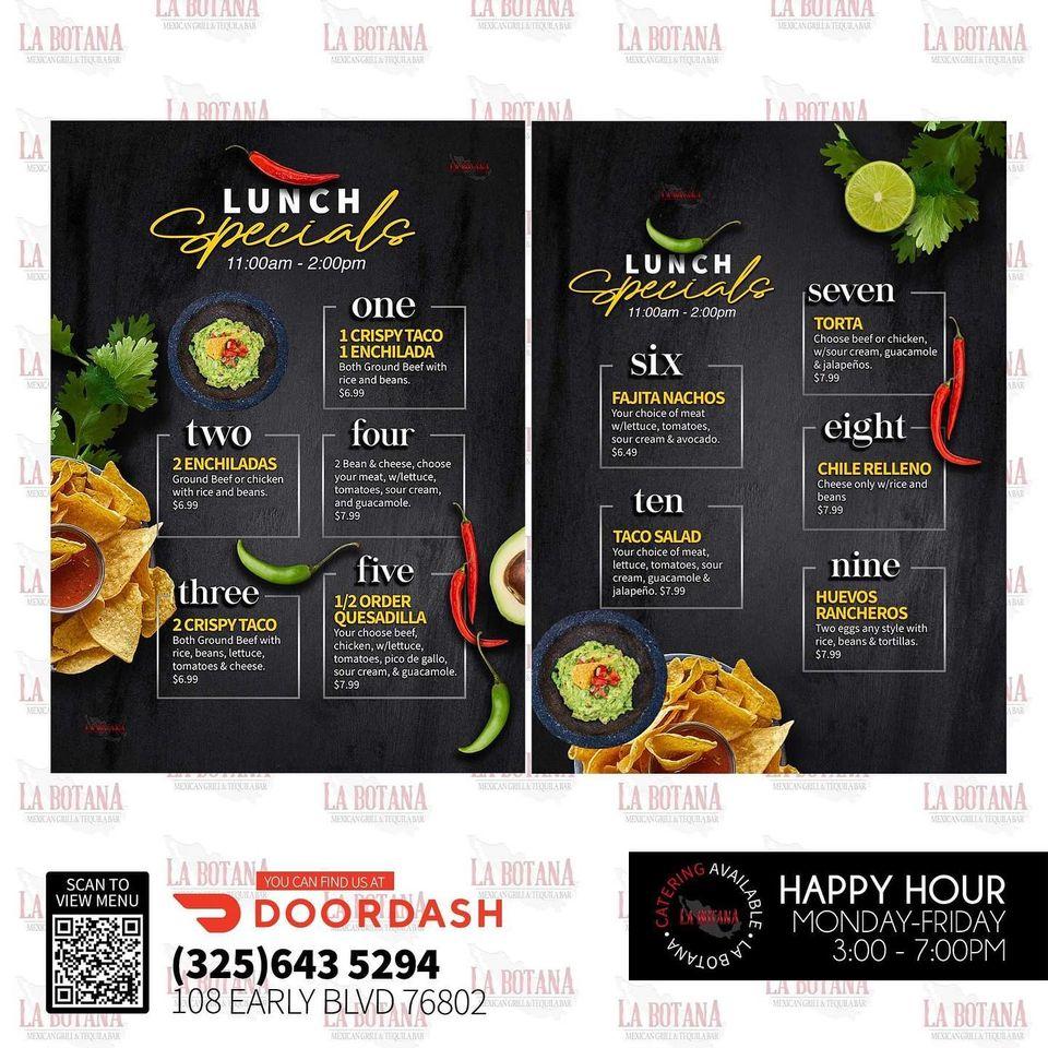 Menu at La Botana Mexican Grill & Tequila Bar, Early