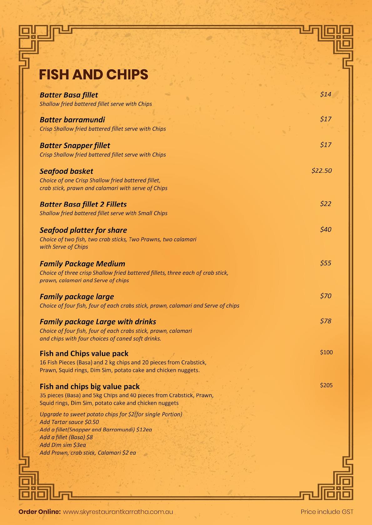 Menu at SKY Restaurant Karratha, Pegs Creek