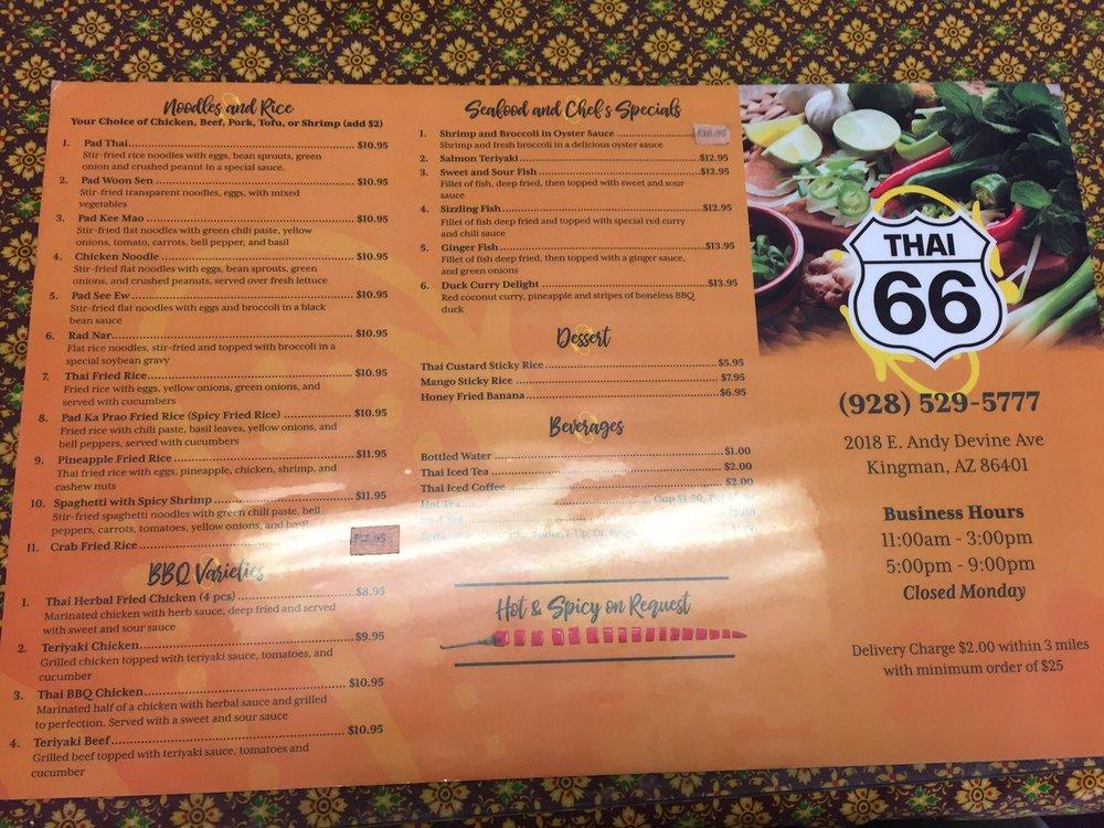 Menu at Thai 66 restaurant, Kingman