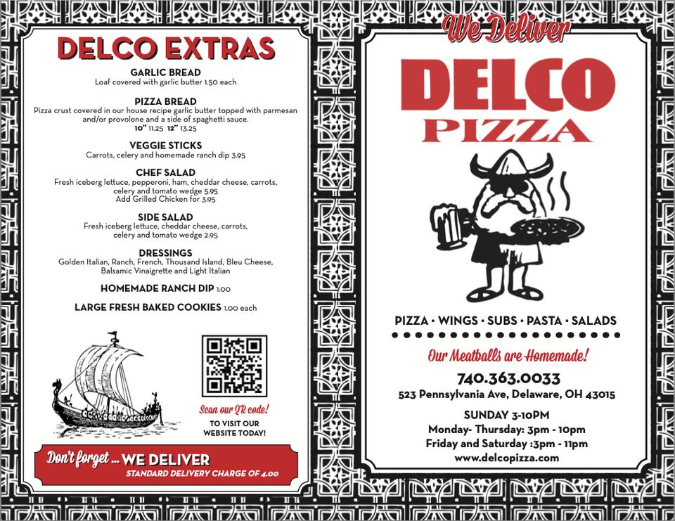 Menu at DelCo Pizza & Drive-Thru pizzeria, Delaware