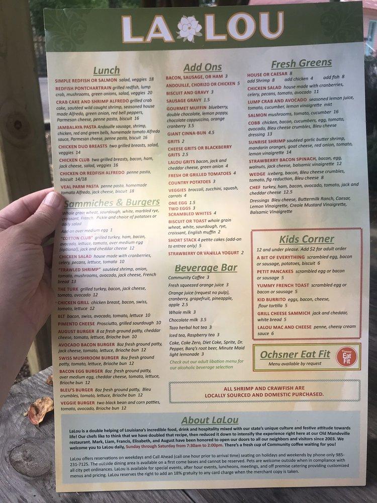 Menu at LaLou restaurant, Mandeville