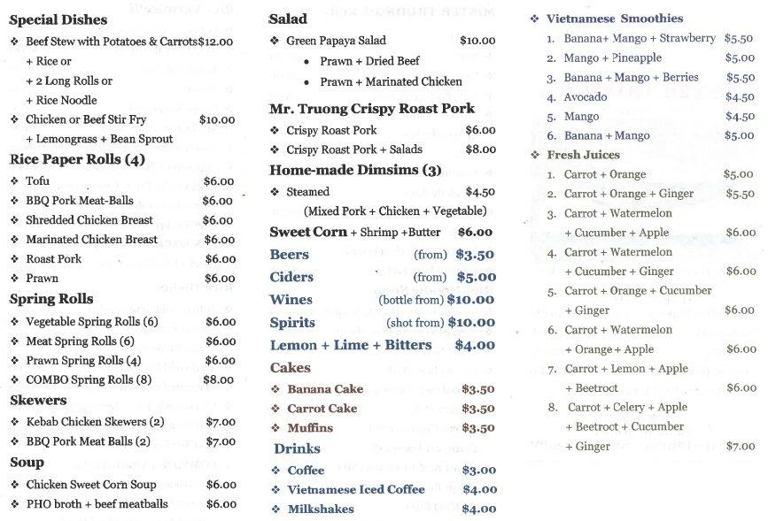 Menu at MD & TRUONG Pho restaurant, Windsor, 62 Chapel St