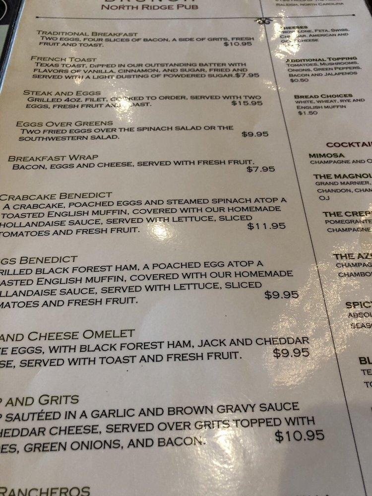Menu at North Ridge Pub, Raleigh, B Falls of Neuse Rd