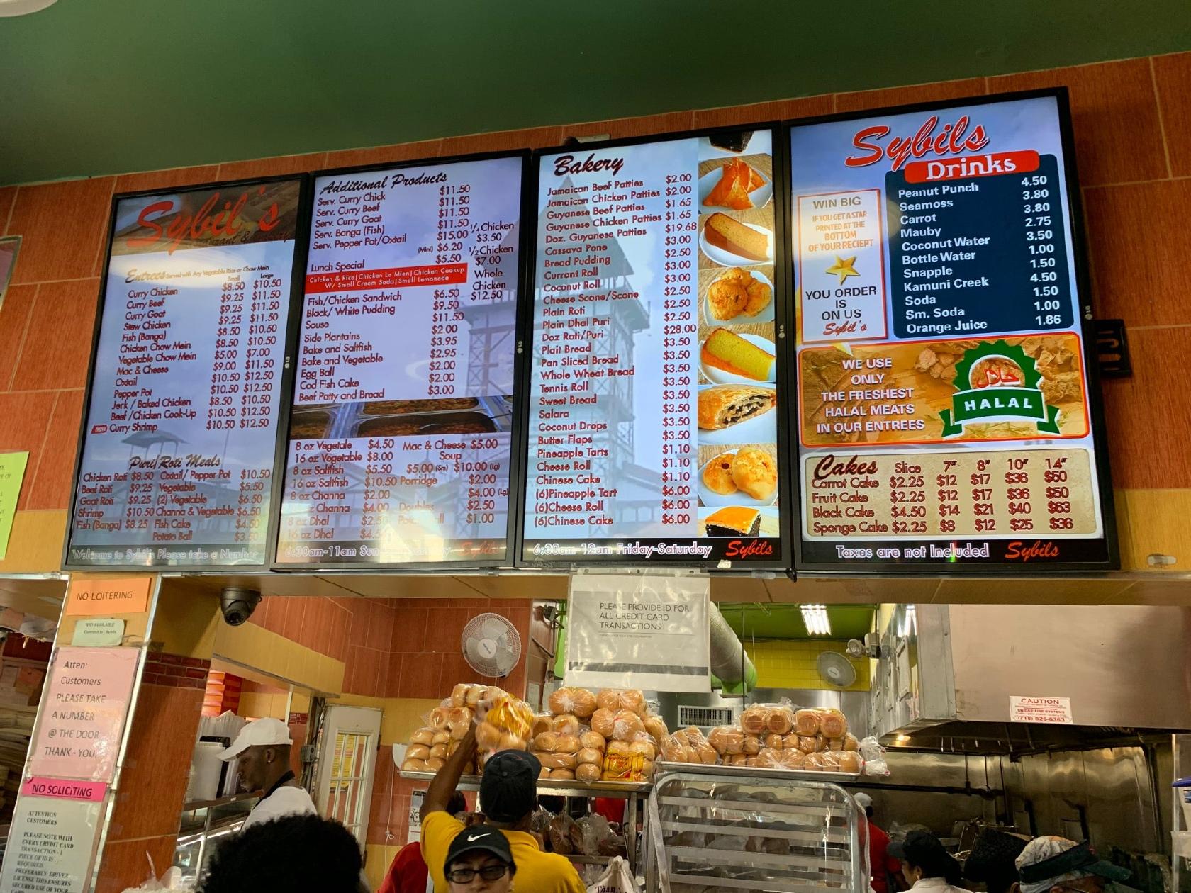 Menu at Sybil's restaurant, New York City, Liberty Ave