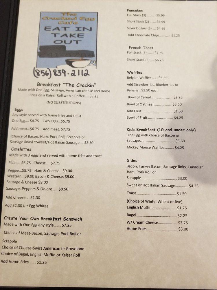 Menu at The Cracked Egg Cafe of Vineland, Vineland