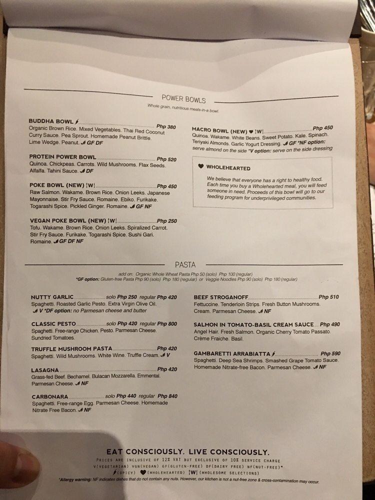 Menu at The Wholesome Table Salcedo restaurant, Makati, Salcedo Village