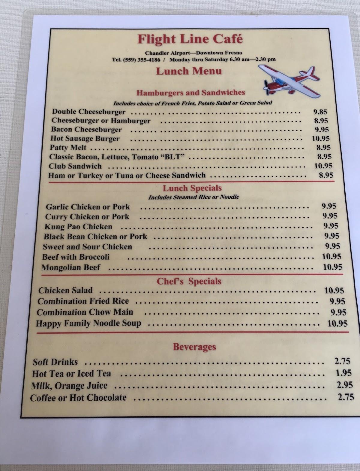 Menu at Flight Line Café cafe, Fresno