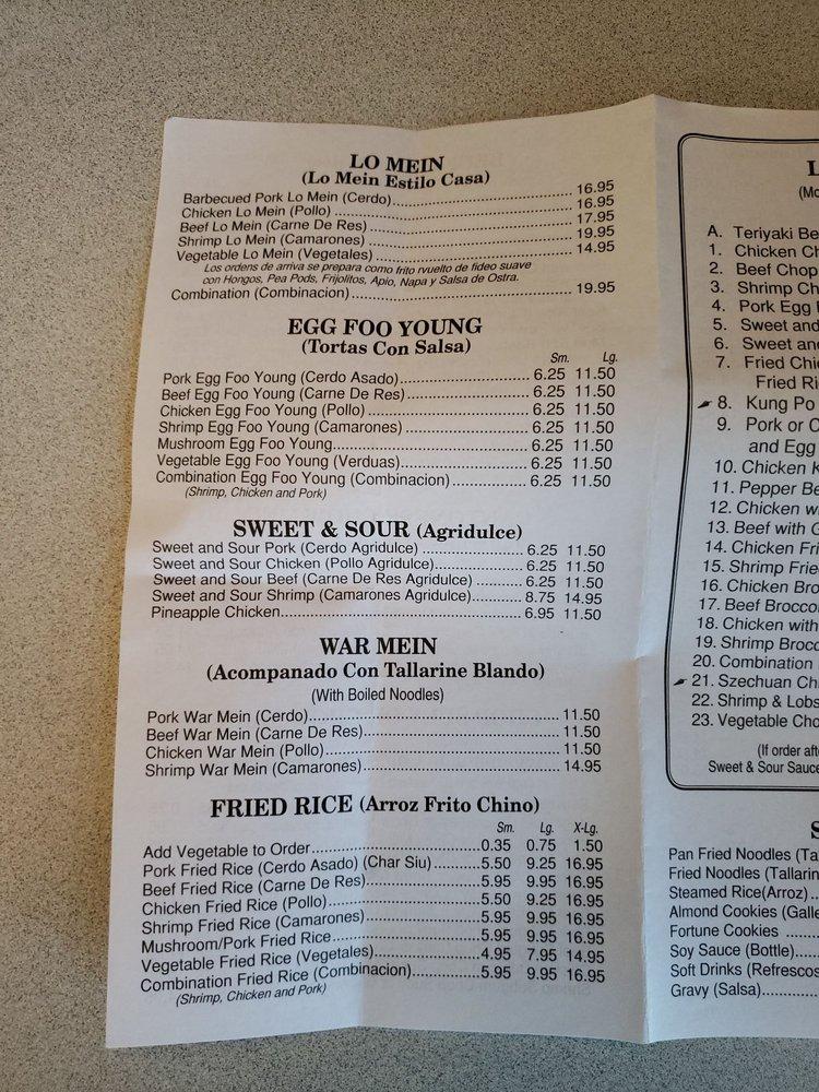 Carta del restaurante Mee Jun Chop Suey, Highwood