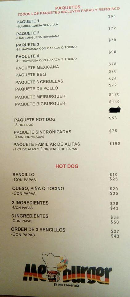 Menu at Meiburger restaurant, Ciudad Nezahualcóyotl