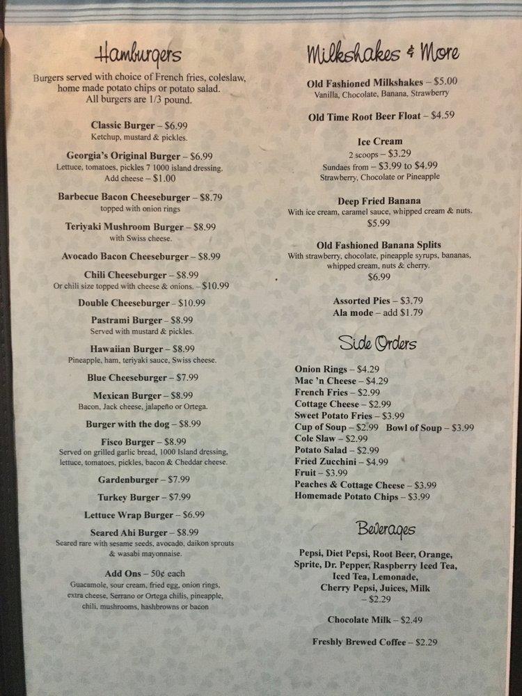 Menu at Georgia's Original Bun & Burger cafe, Covina