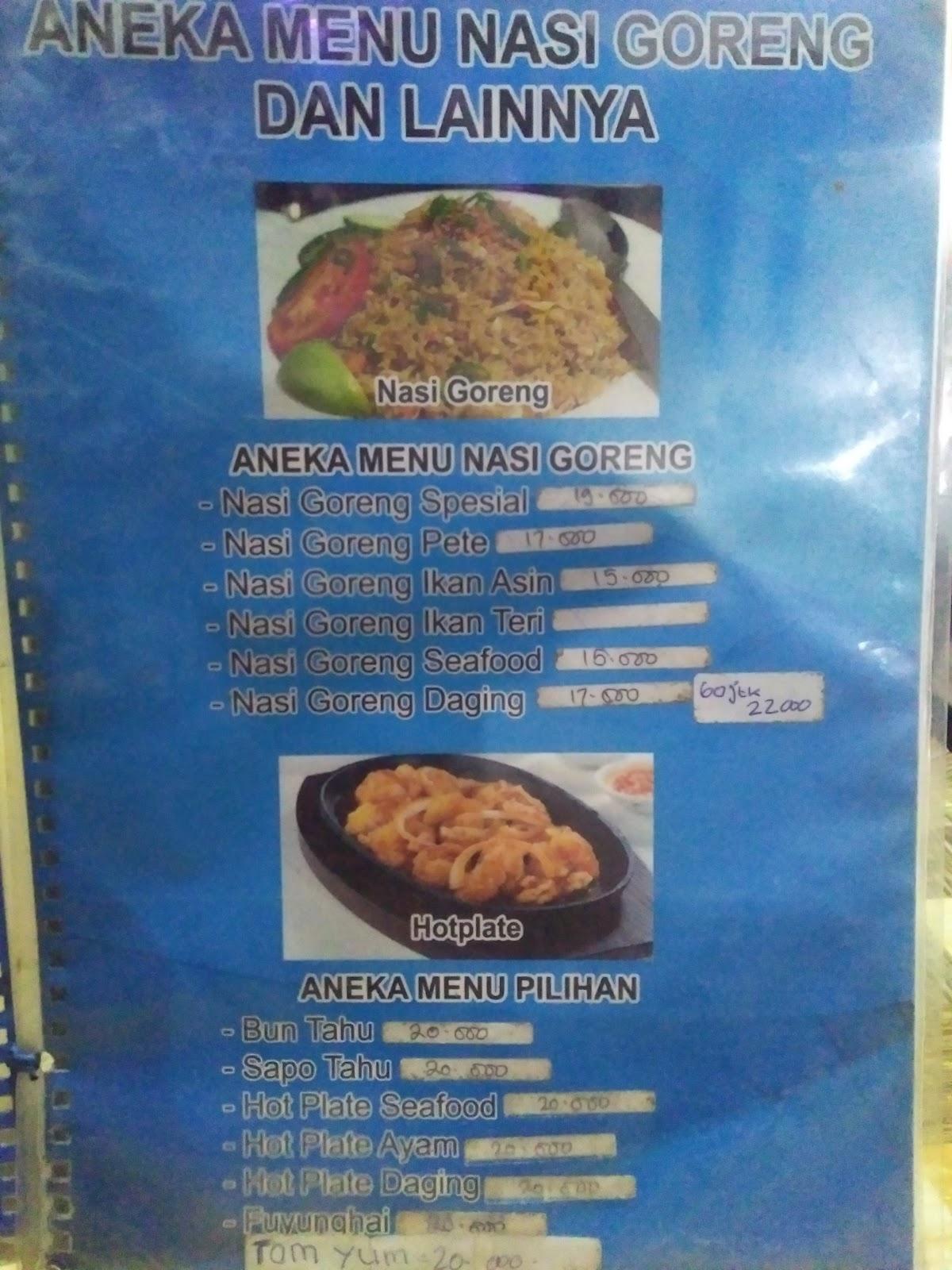 Menu at Hidangan Minang restaurant, Pontianak