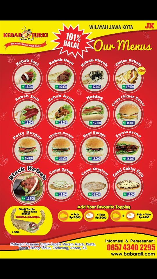 Carta de Kebab Turki Baba Rafi, Semarang, Jl. Semarang - Surakarta No.27