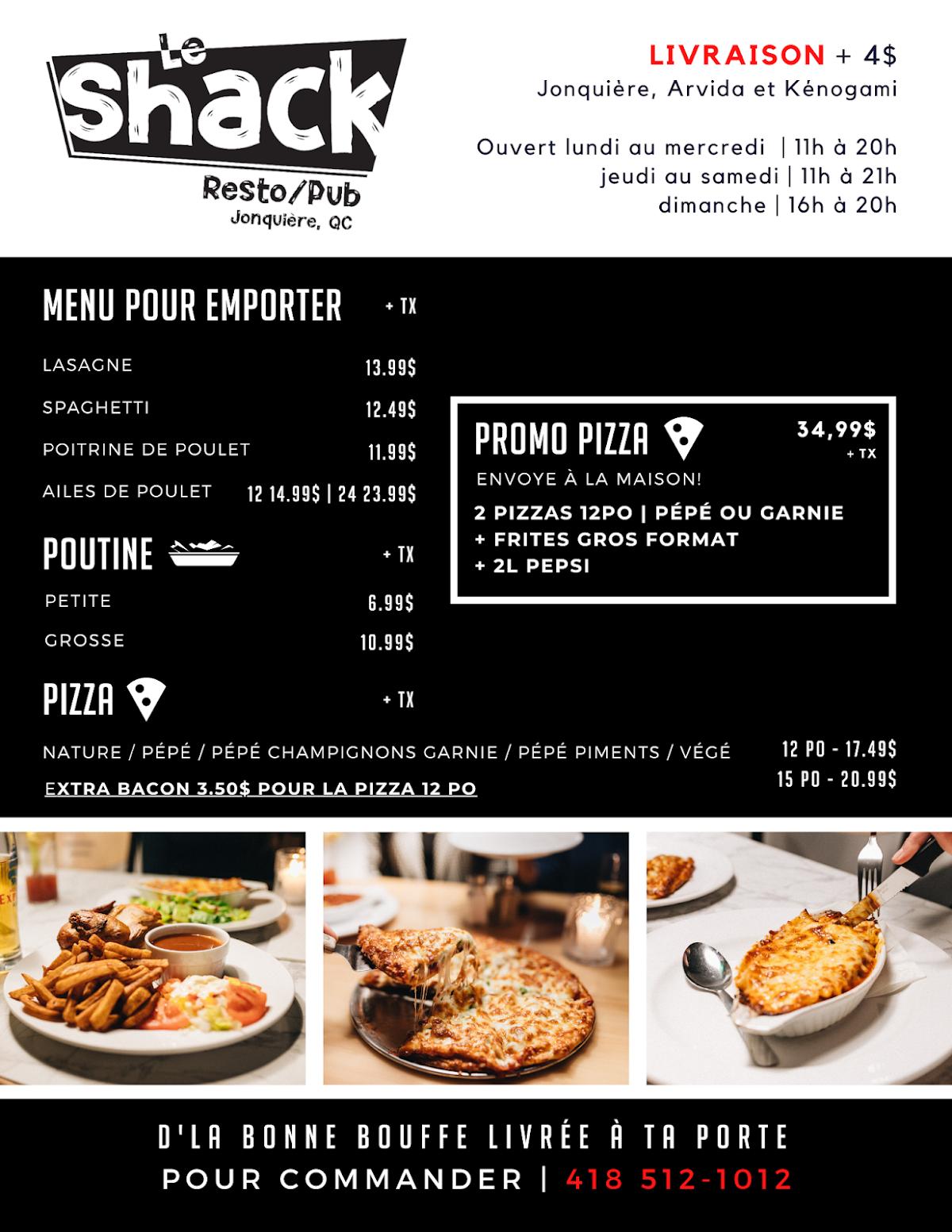 Menu at Le Shack resto pub, Saguenay