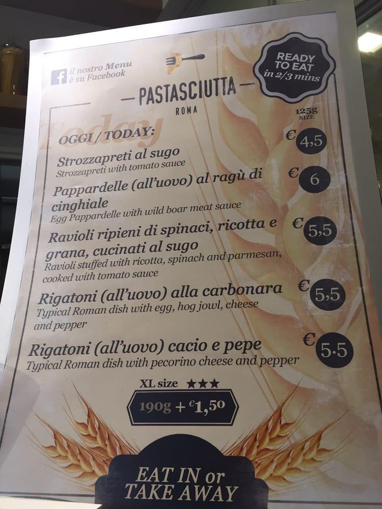 Carta de comida rápida Pastasciutta, Roma, Via delle Grazie