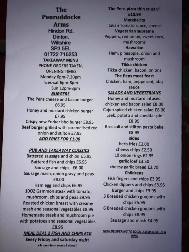 Menu at The Penruddocke Arms pub & bar, Dinton