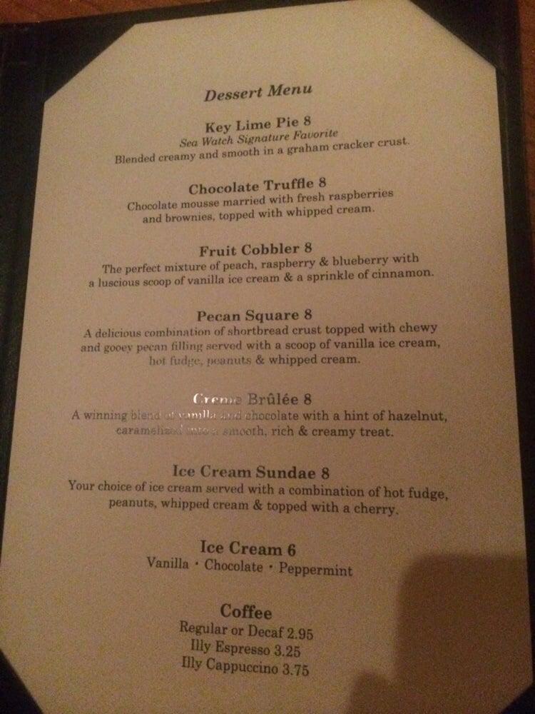 Menu at Sea Watch On the Ocean restaurant, Sea Ranch Lakes