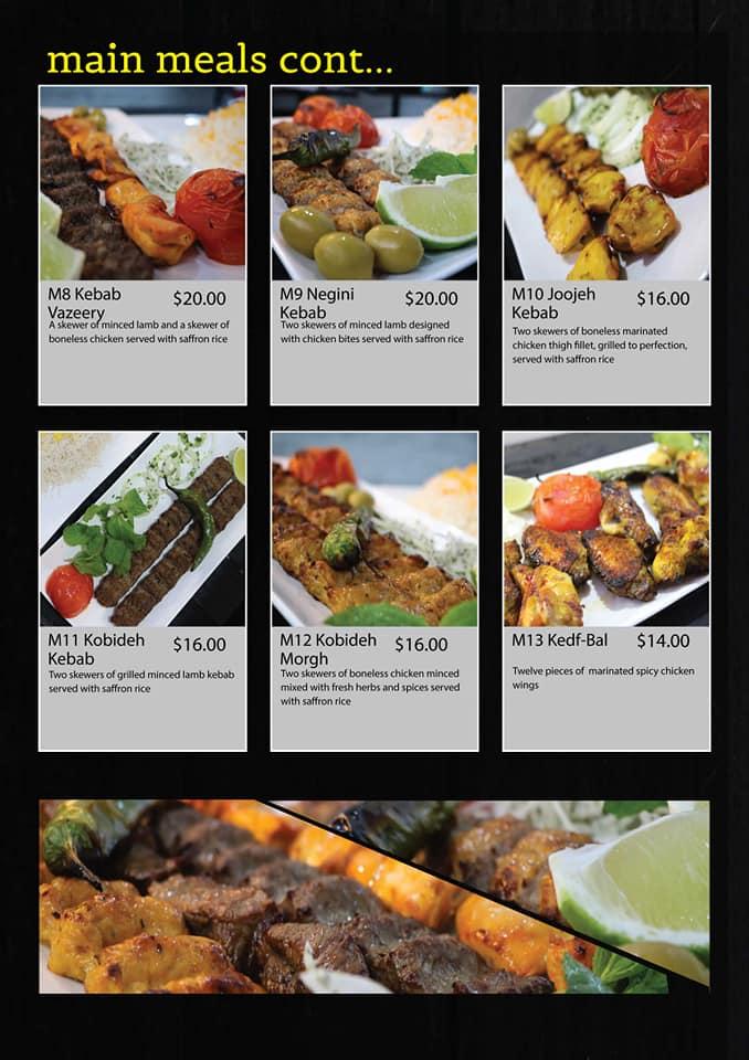 Menu at Zeitoon Restaurant, Salisbury