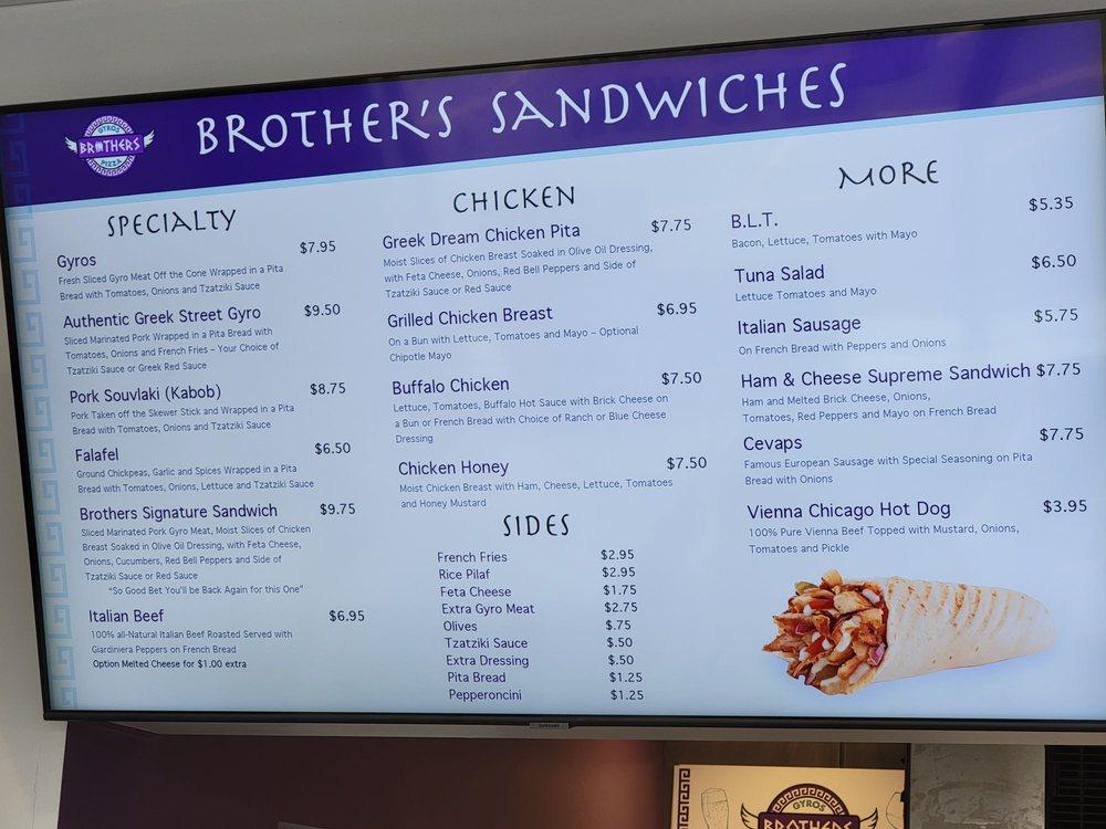 Menu at Brothers Gyros & Pizza pizzeria, Hales Corners