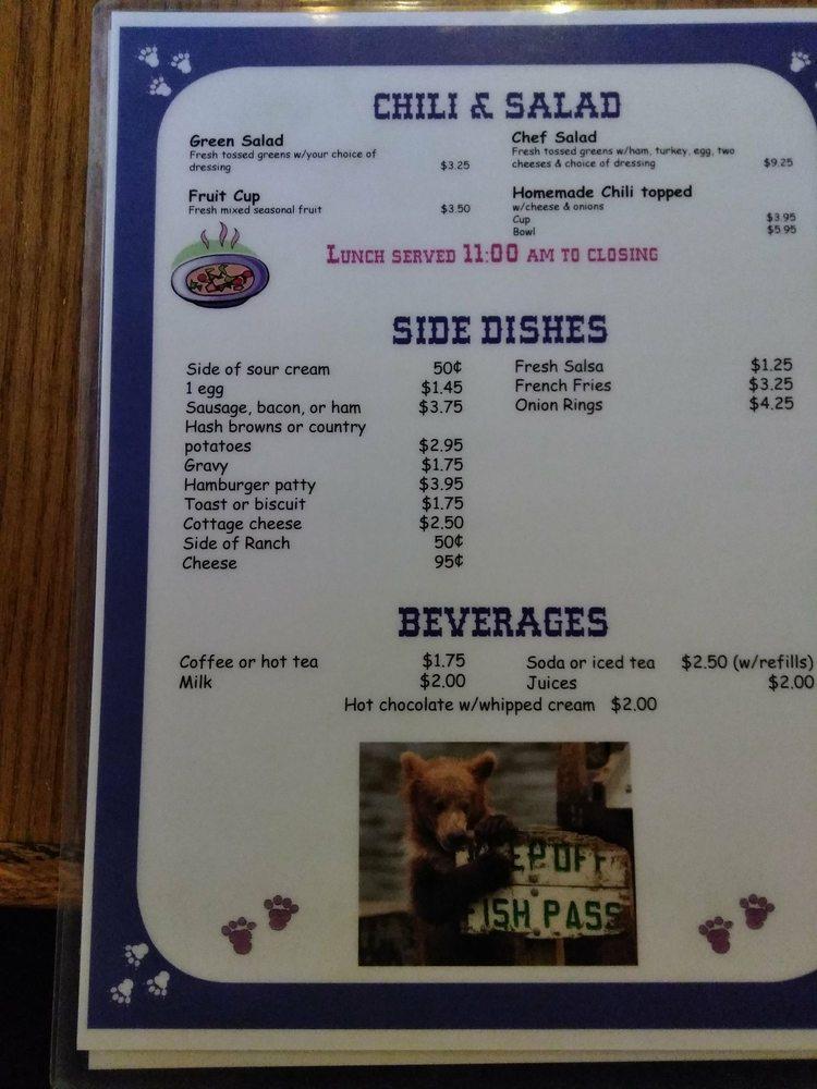 Menu at Cozy Cabin Cafe, West Point, State Rte 26