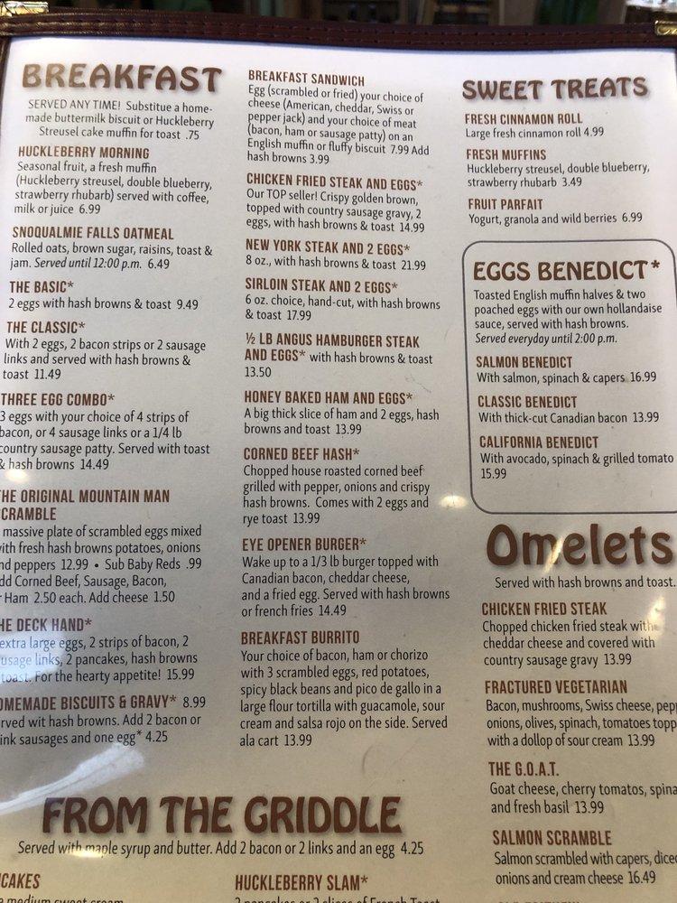 Menu at Huckleberry Square restaurant, Burien