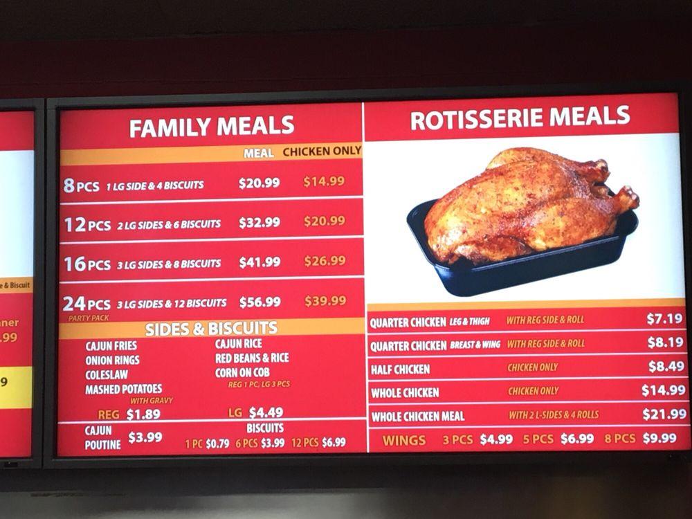 Menu au Krispy's Kajun Chicken fast food, Markham, Hwy 7