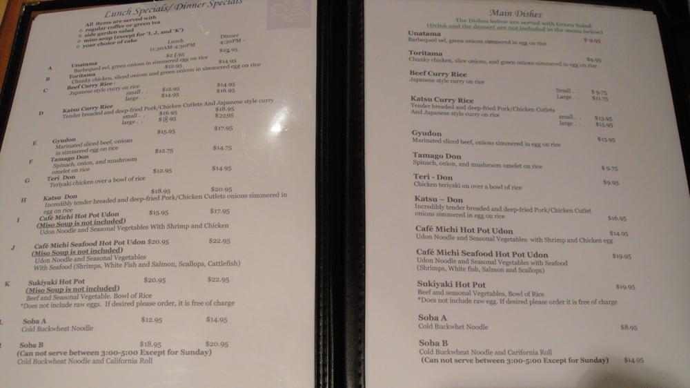 Menu at Le Cafe Michi, Toronto