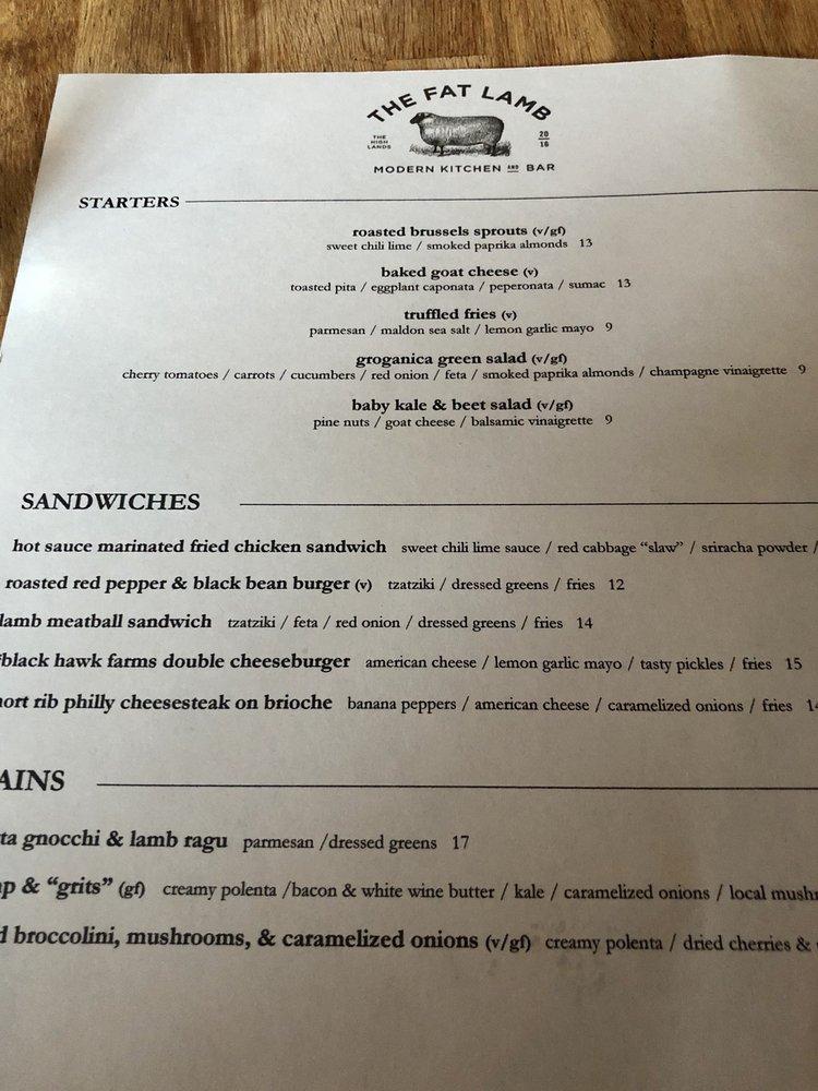 Menu at The Fat Lamb Modern Kitchen & Bar, Louisville