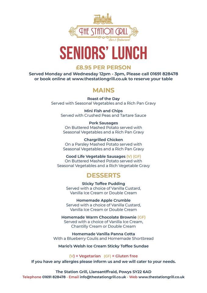 Menu at The Station Grill restaurant, Llansantffraid-ym-Mechain