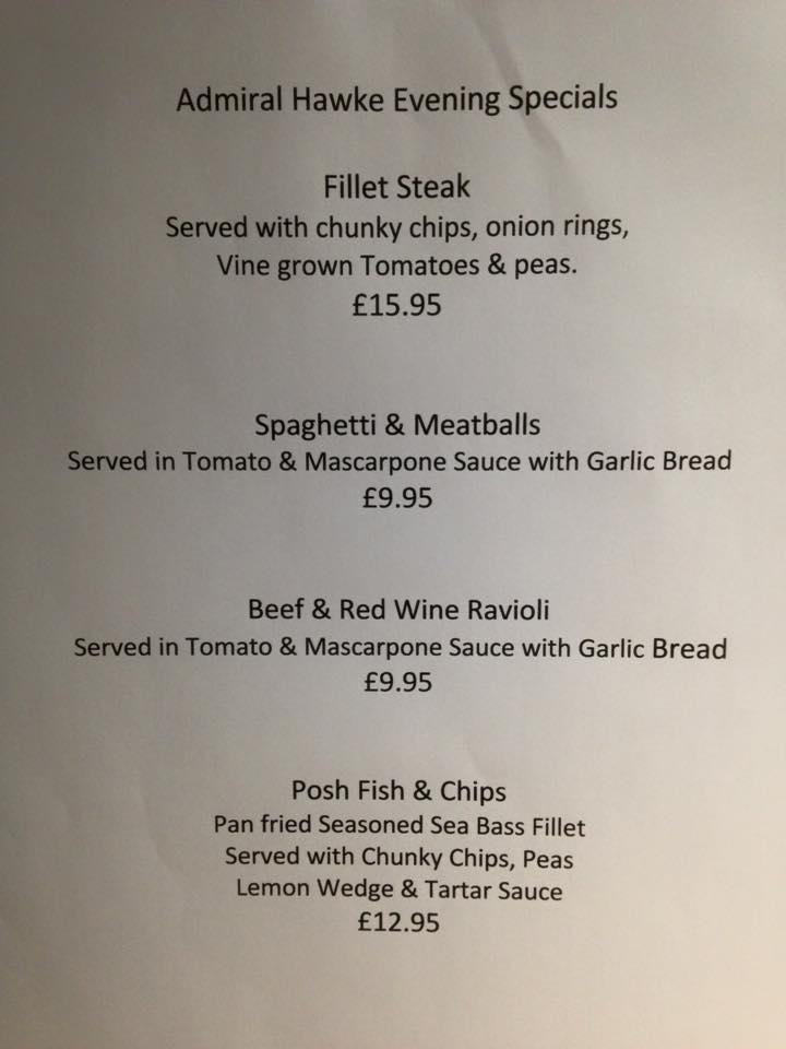 Menu at The Admiral Hawke pub & bar, Sunbury-on-Thames, 81 Green St