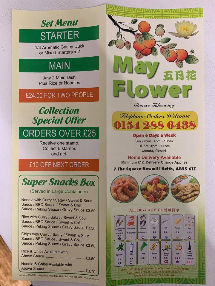 Menu at Mayflower Chinese fast food, Keith