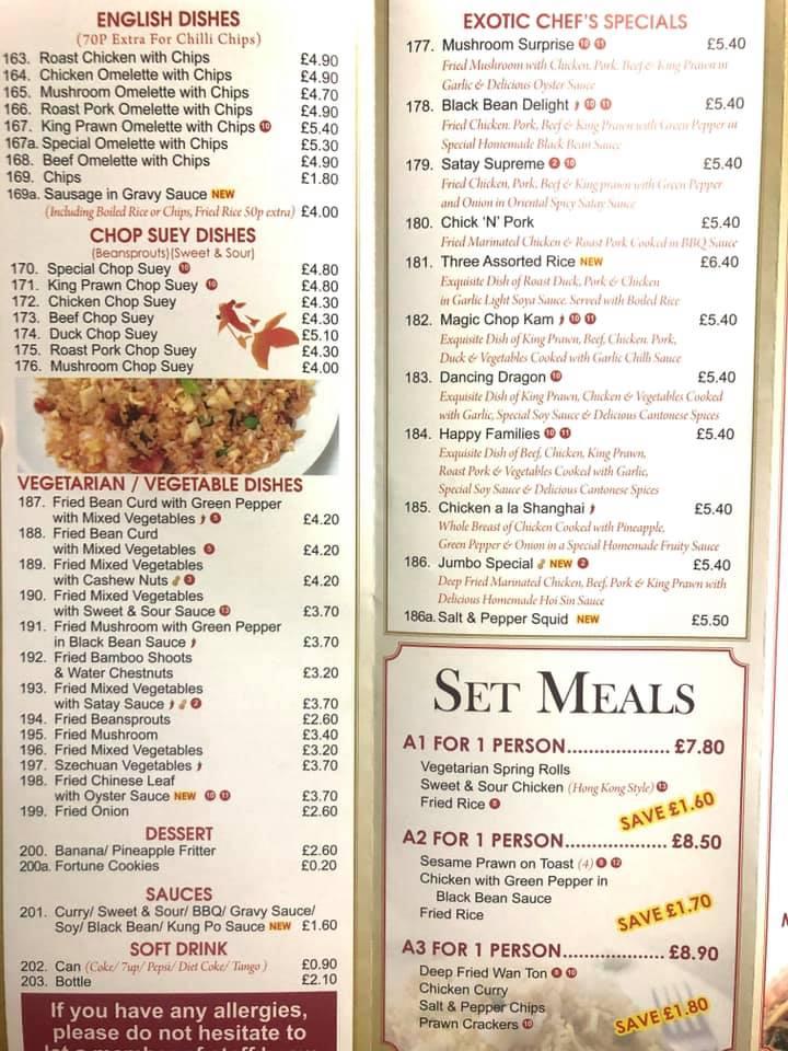 Menu at NEW HONG KONG restaurant, Barnsley
