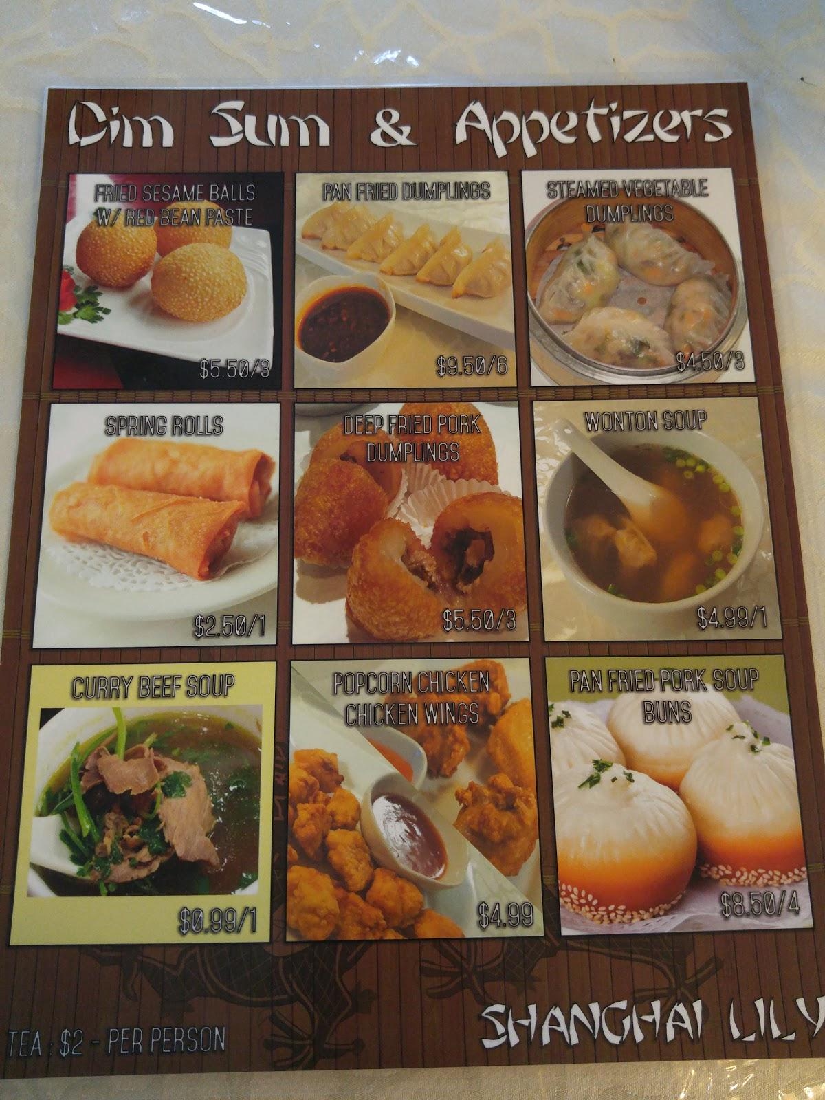 Menu at Shanghai lily restaurant, Regina