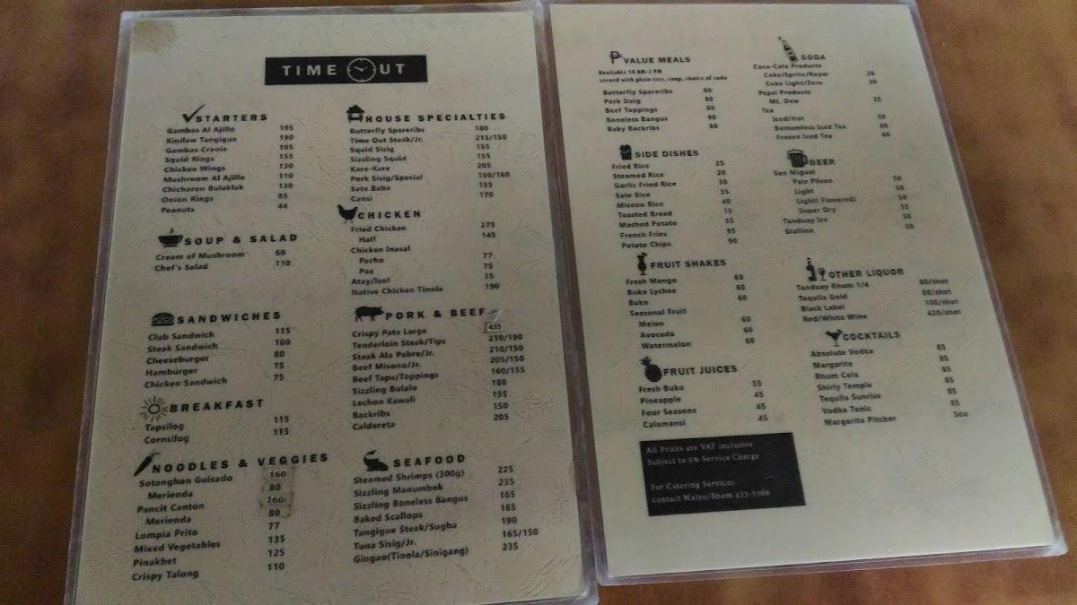Menu at TIME OUT RESTO restaurant, Bacolod