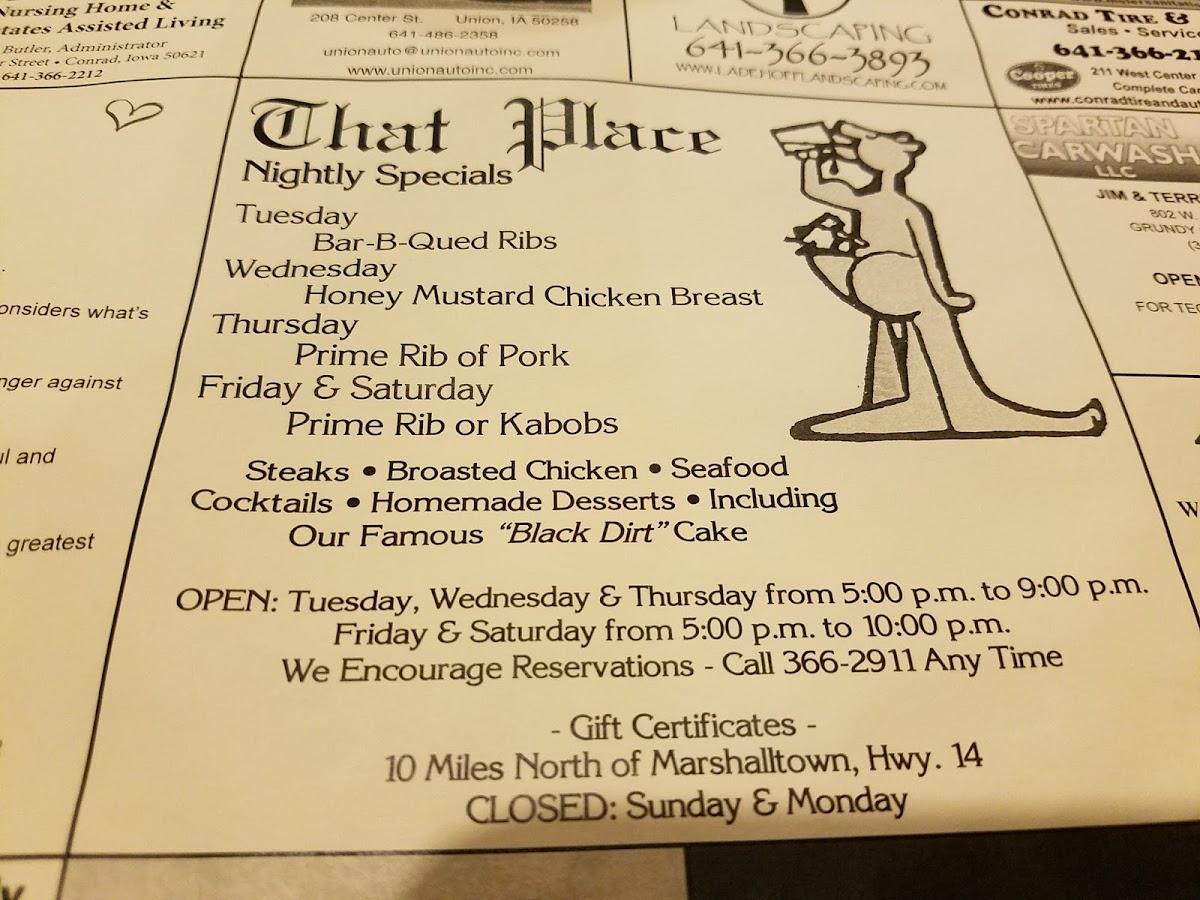 Menu at That Place Restaurant, Conrad