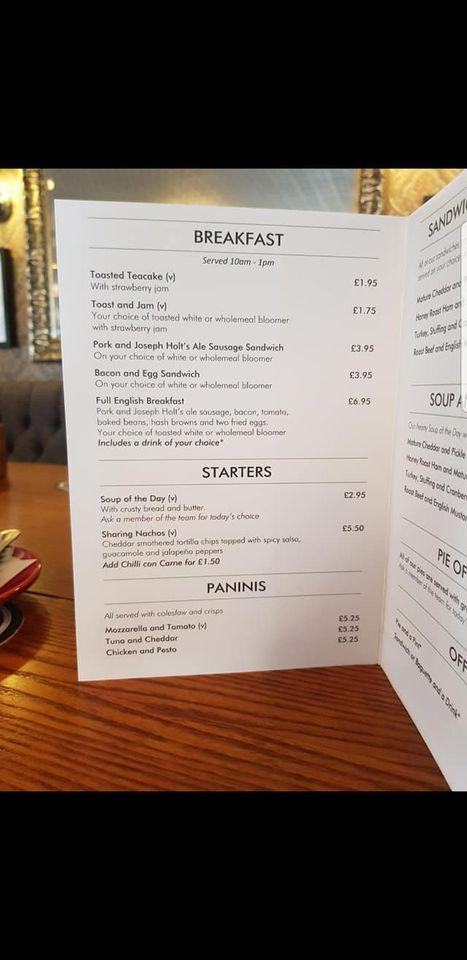 Menu at The Park pub & bar, Manchester