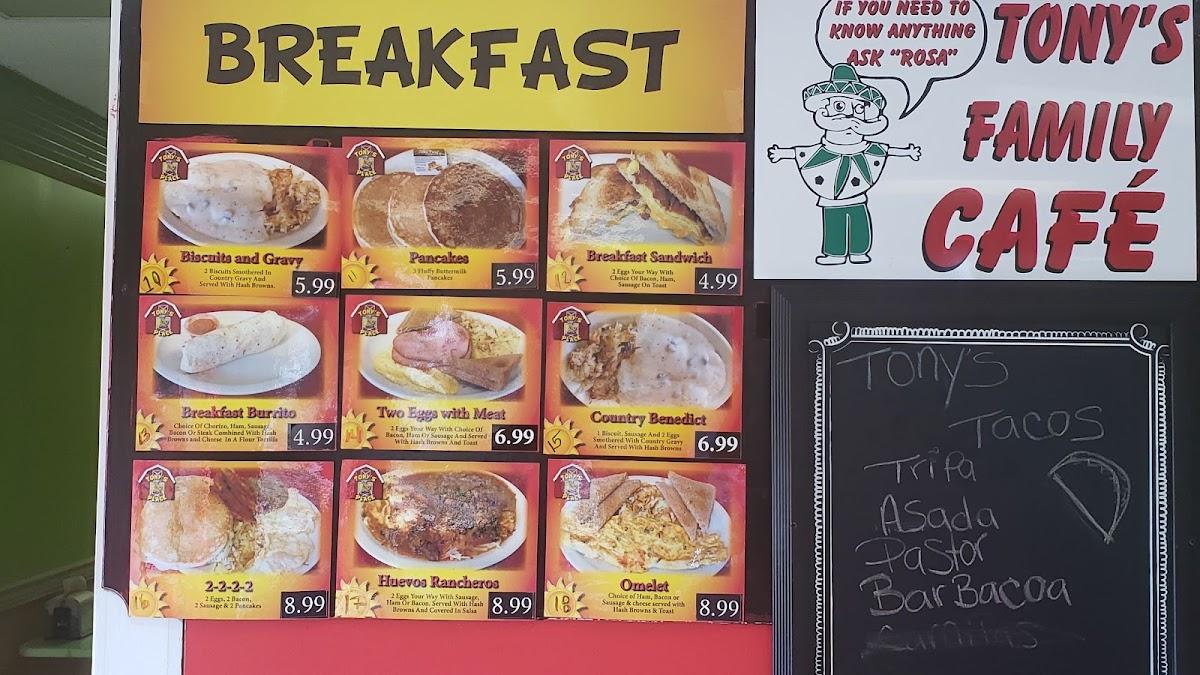 Menu at Tony's Place restaurant, Nixa, 550 West Mount Vernon Street