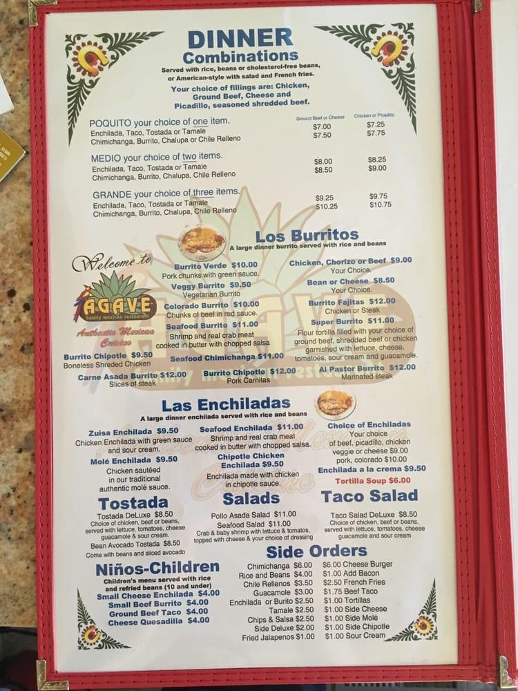 Menu at Agave restaurant, Driggs