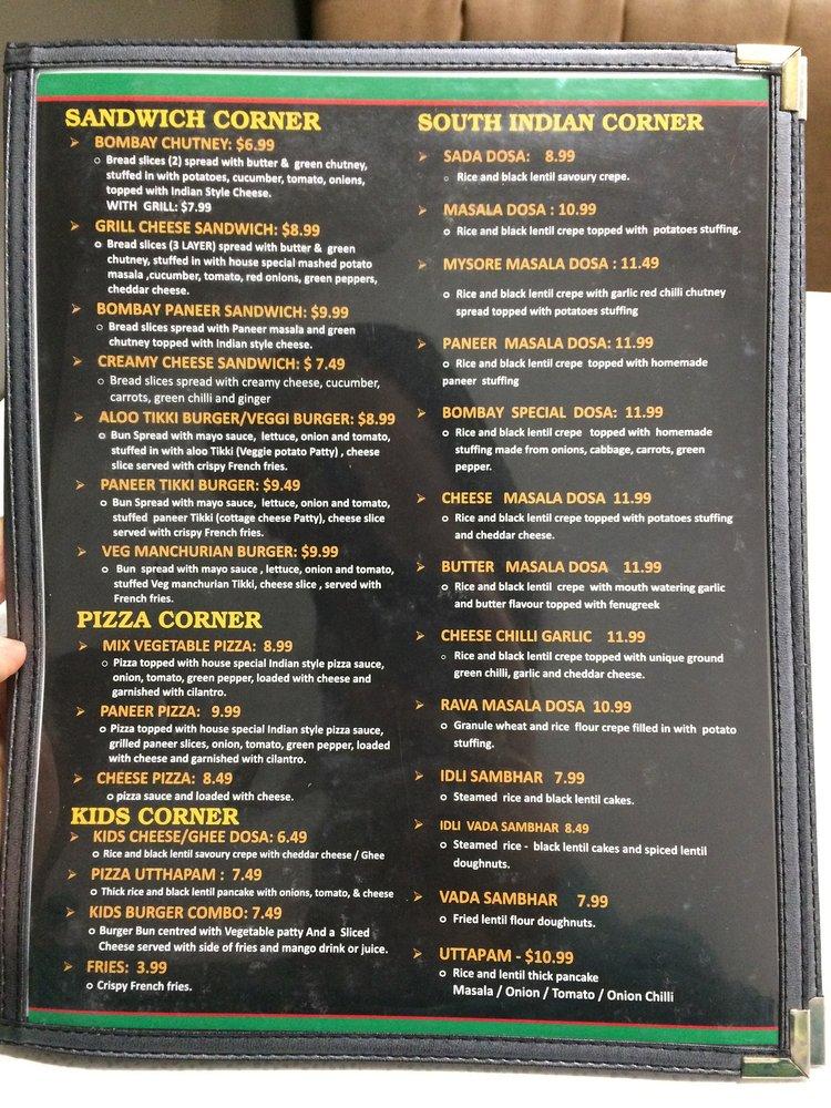 Carta del restaurante Bombay Chaat and Paan House, Edmonton