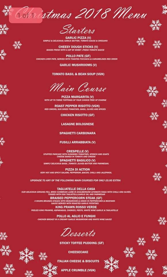 Menu at Casa a Roma restaurant, Whitehaven