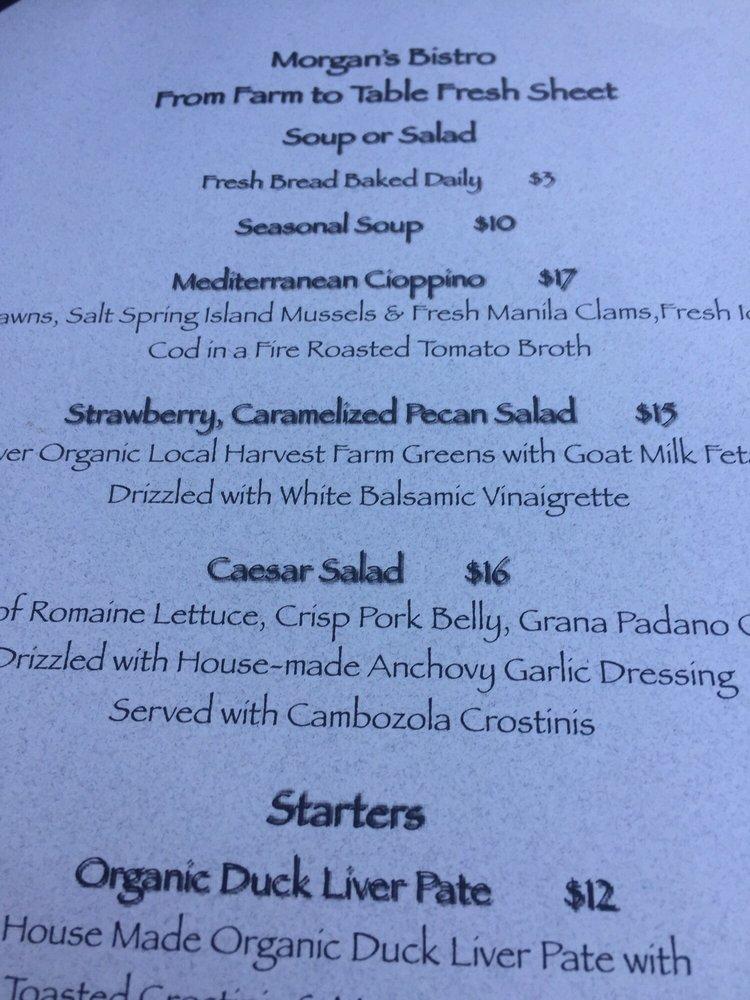 Menu at Morgan's Bistro steakhouse, Harrison Hot Springs