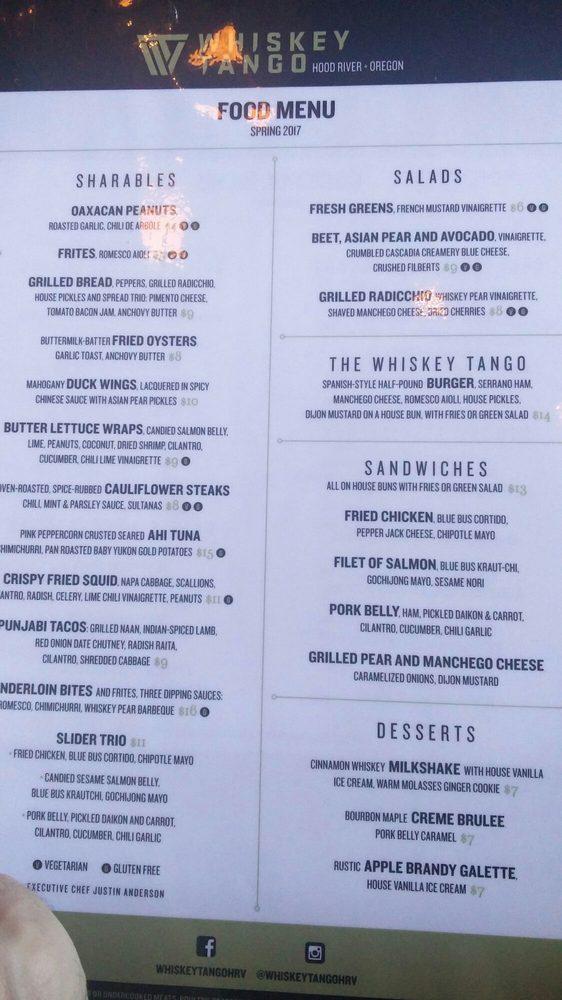 Menu at Whiskey Tango pub & bar, Hood River
