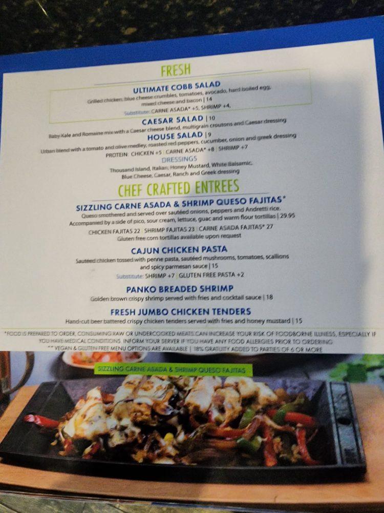 Carta de pizzería Andretti Grill, Orlando