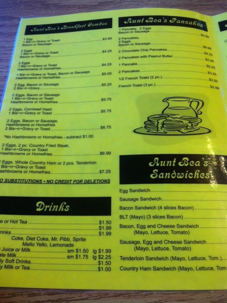 Menu at Aunt Bea's Home Cooking restaurant, Greeneville