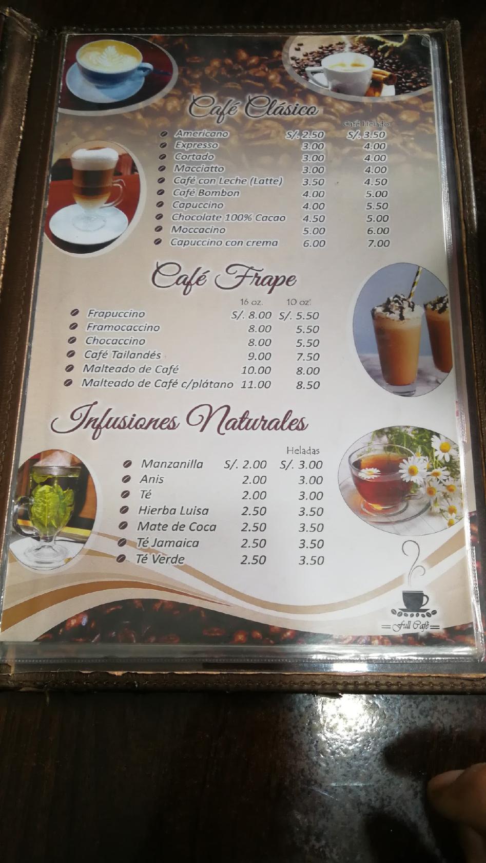 Menu at Full Café, Lince