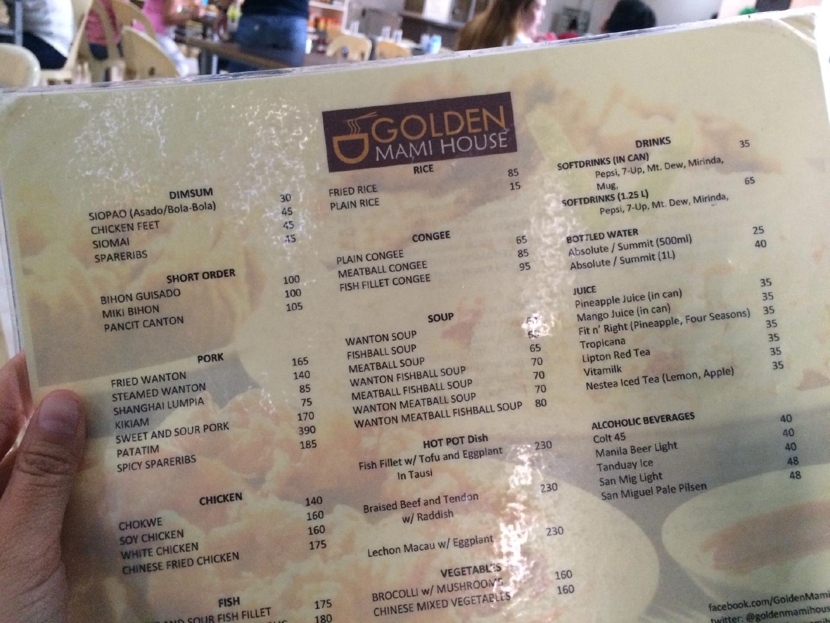 Menu at Golden Mami House restaurant, Dagupan, G/F #20