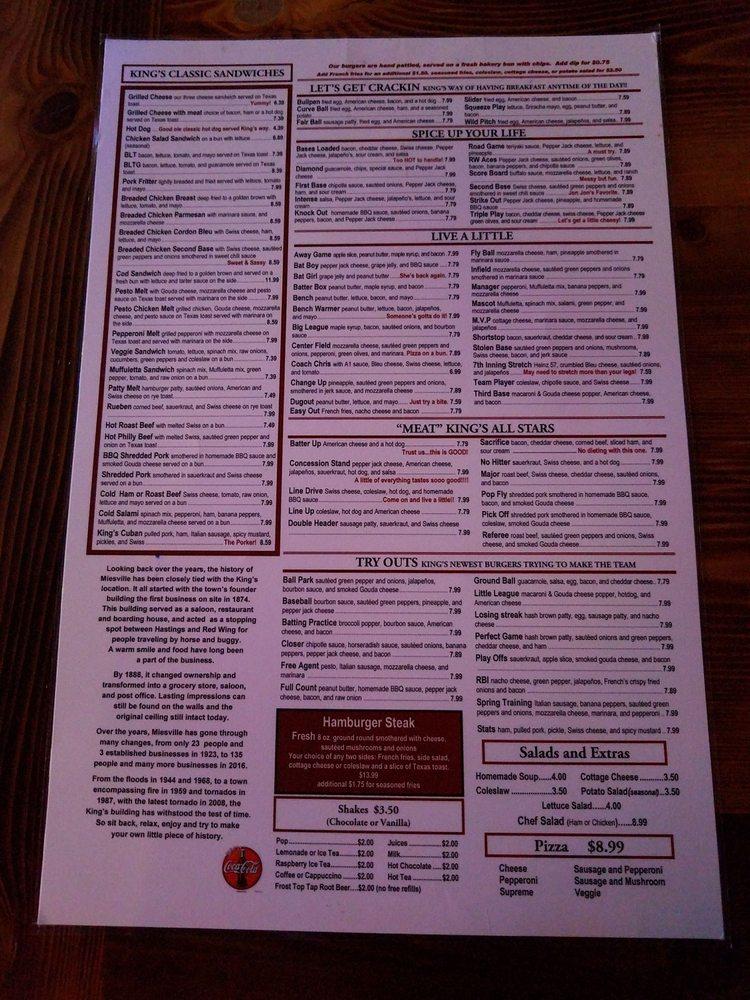Menu at King's Place Bar and Grill, Miesville