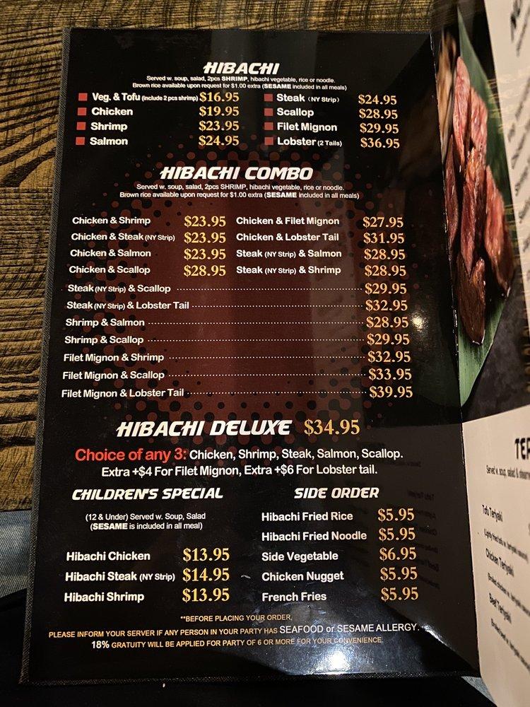 Menu at Mirakuya Japanese Restaurant, Wilkes-Barre Township, 375 ...