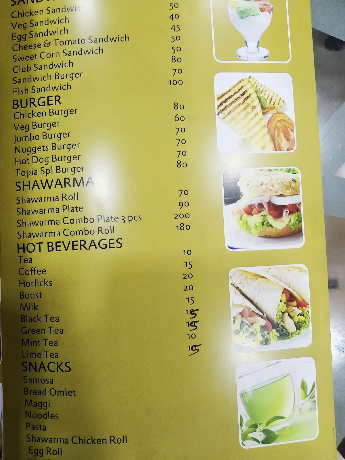 Menu at Tea Topia, Mamandur