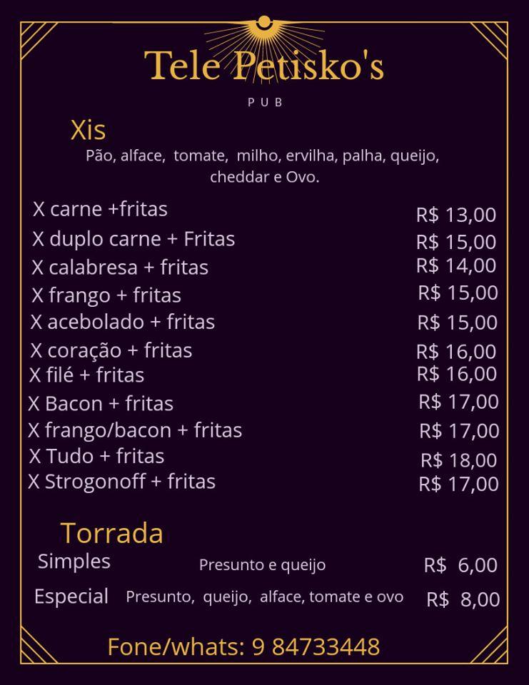 Menu at Tele Petisko's restaurant, Porto Alegre, R. Saudável